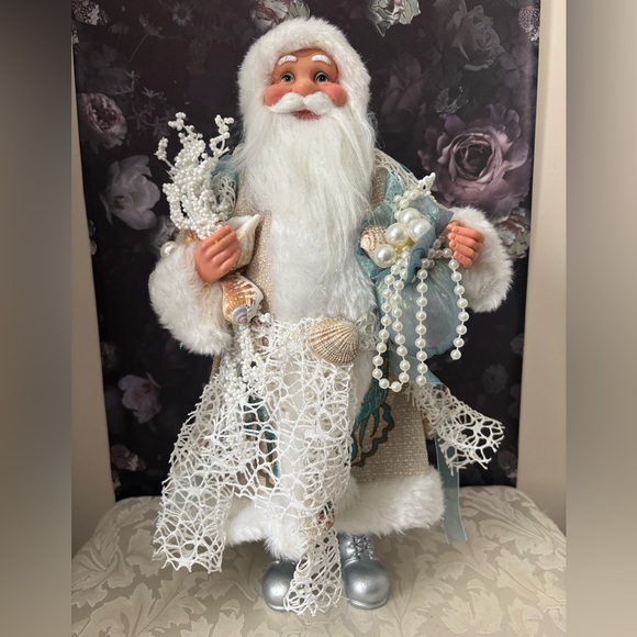 Holiday | Elegant White Santa Ocean Figurine With Pearls And Sea Shells ...